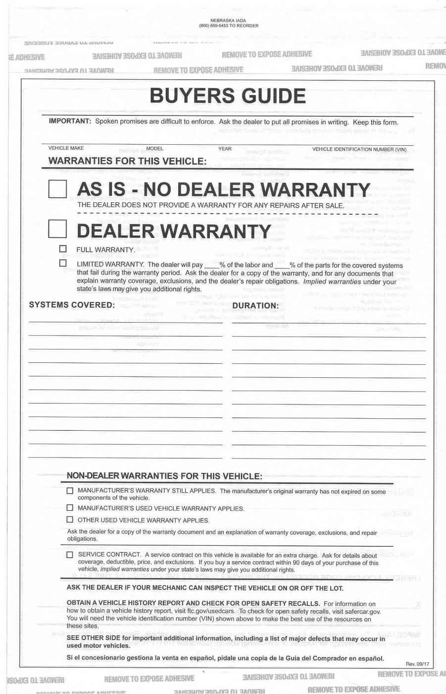 Nebraska Dealer Supply :: FTC Buyers Guide - 2 part
